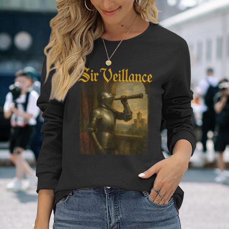 Sir Veillance Meme Medieval Knight Pun Long Sleeve T-Shirt - Monsterry