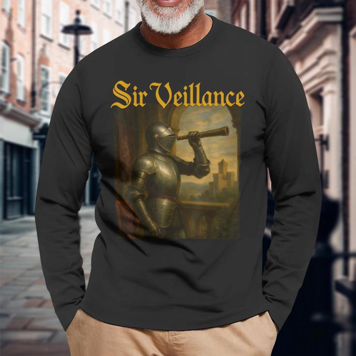Sir Veillance Meme Medieval Knight Pun Long Sleeve T-Shirt - Monsterry