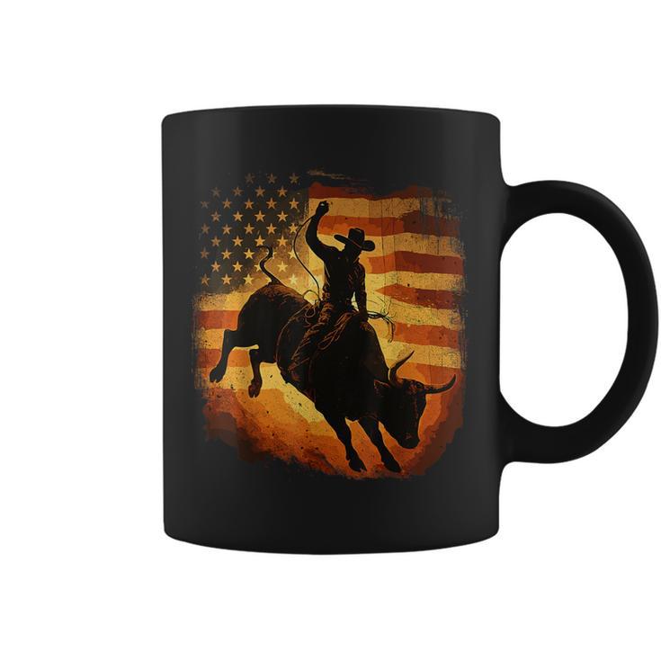 Cowboys American Flag Rodeo Bull Rider Patriotic Coffee Mug | Mazezy