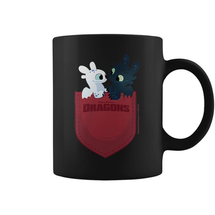 Dreamworks Dragons Light Fury & Night Fury Faux Pocket Coffee Mug | Mazezy