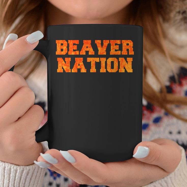 Beaver Nation For State Of Oregon Orange Distressed Font Coffee Mug ...