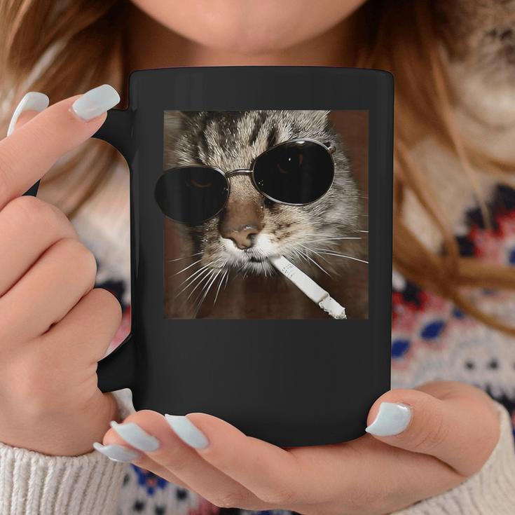 Cat Meme Wearing Sunglass And Smoking Cigarette Gangster Cat Coffee Mug ...