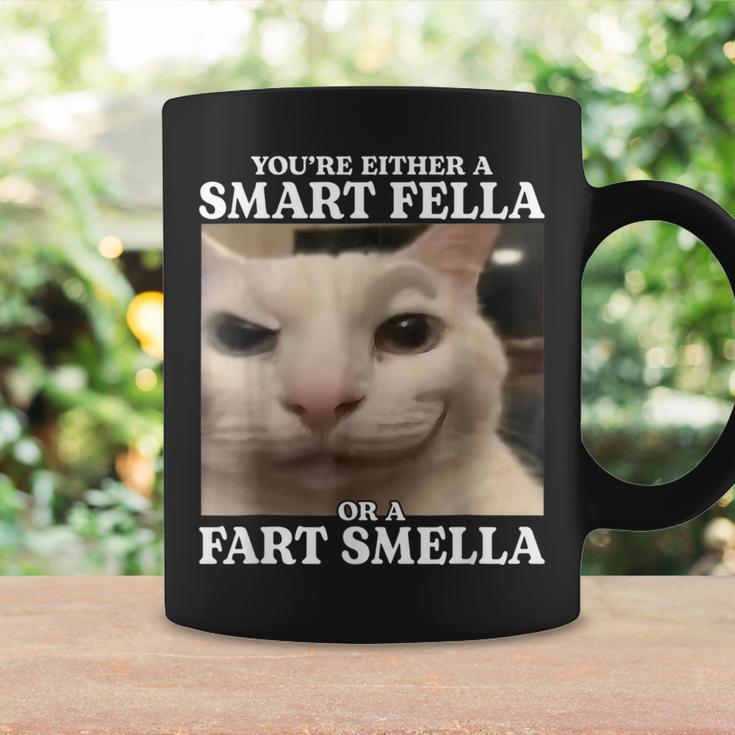 You're Either A Smart Fella Or A Fart Smella Cat Meme Coffee Mug | Mazezy