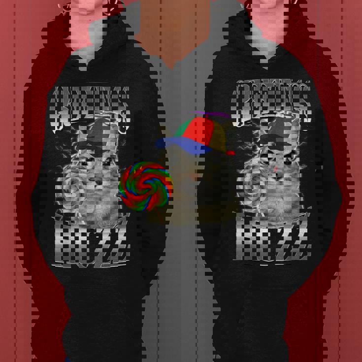 Cat Meme Greetings Huzz Silly Cat Brainrot For Women Women Hoodie ...