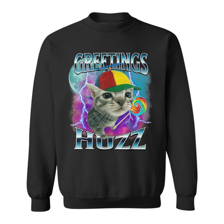 Greetings Huzz Cat Meme Lovers Silly Cats Brainrot Sweatshirt ...
