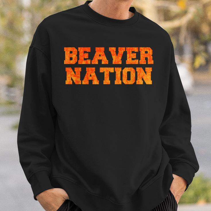Beaver Nation For State Of Oregon Orange Distressed Font Sweatshirt ...