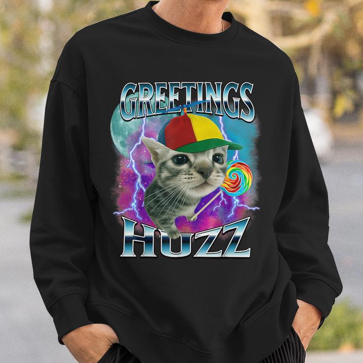 Greetings Huzz Cat Meme Lovers Silly Cats Brainrot Sweatshirt ...