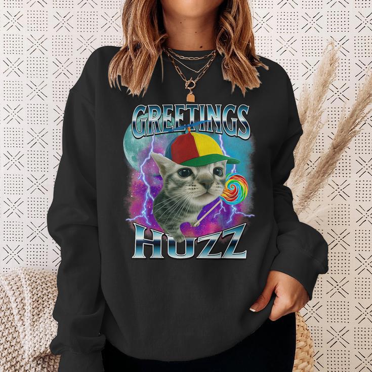 Greetings Huzz Cat Meme Lovers Silly Cats Brainrot Sweatshirt ...