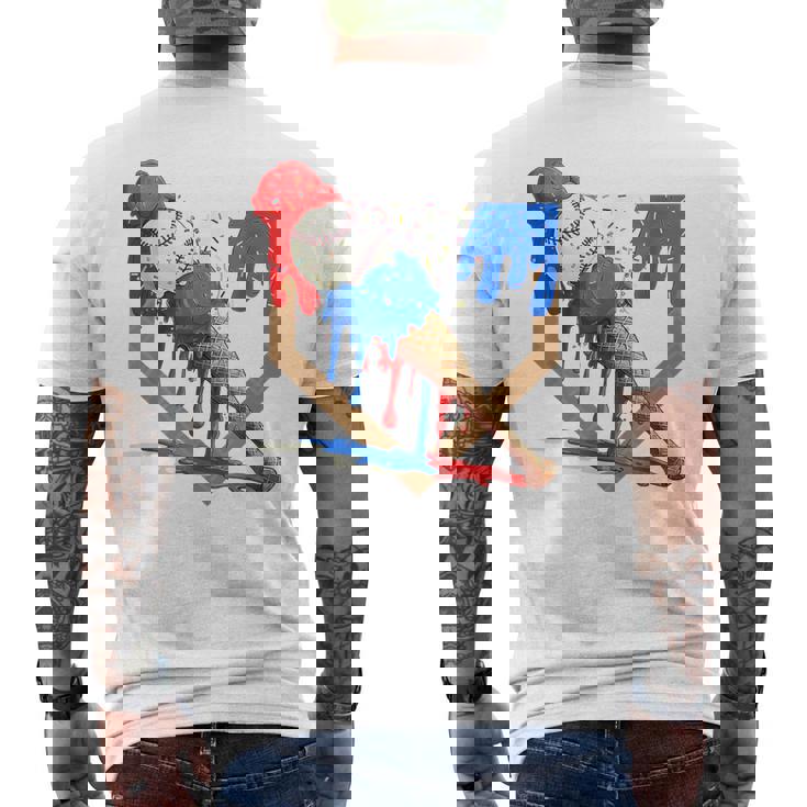 4Th Of July Red White And Blue Baseball Ice Cream Drip Boys Men's T-shirt Back Print - Monsterry