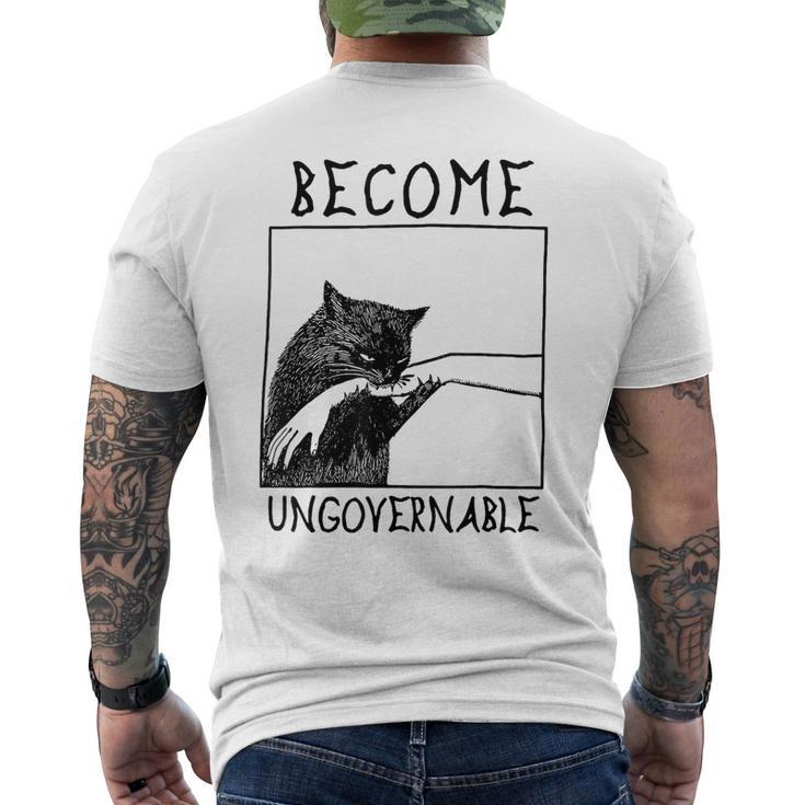 Become Ungovernable Black Cat Biting Hand Meme Men's T-shirt Back Print ...