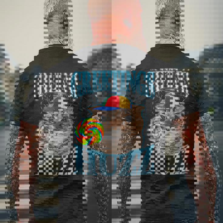 Lollipop Cat Meme Greetings Huzz Silly Cat Brainrot Men's T-shirt Back ...