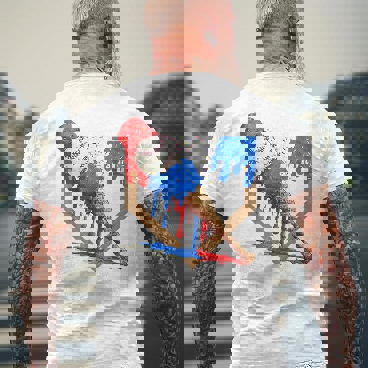 4Th Of July Red White And Blue Baseball Ice Cream Drip Boys Men's T-shirt Back Print - Monsterry