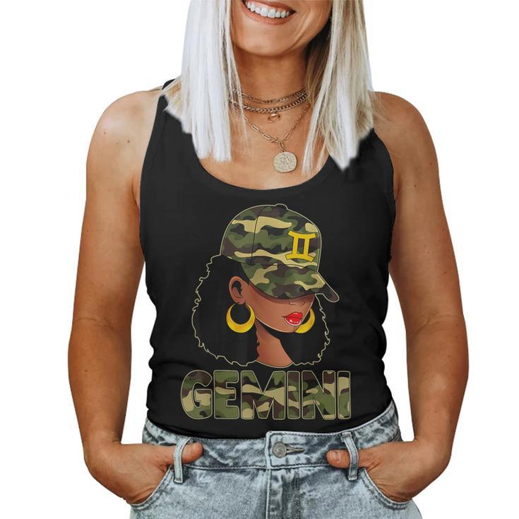 Gemini Queen Camouflage Black Woman Cap Zodiac Sign Women Tank Top | Mazezy