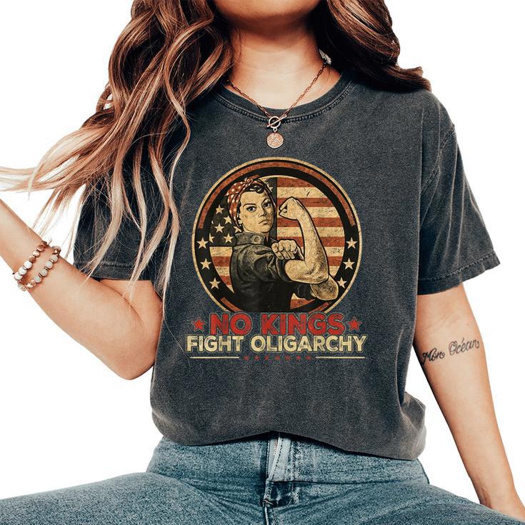 Vintage No Kings Fight Oligarchy America Flag Girls Women's Oversized ...