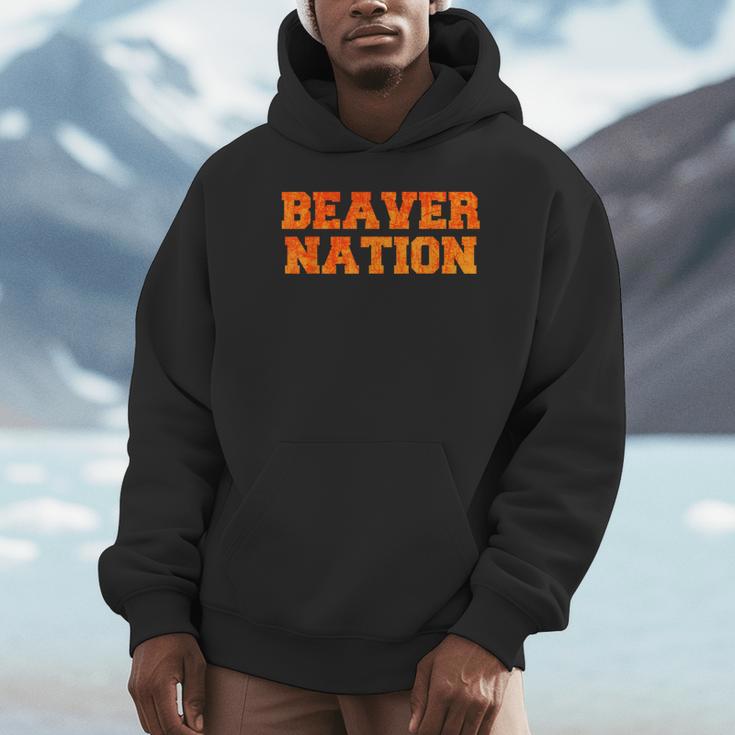 Beaver Nation For State Of Oregon Orange Distressed Font Hoodie - Monsterry