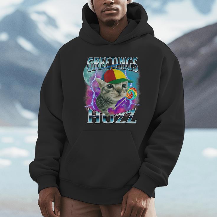 Greetings Huzz Cat Meme Lovers Silly Cats Brainrot Hoodie - Monsterry