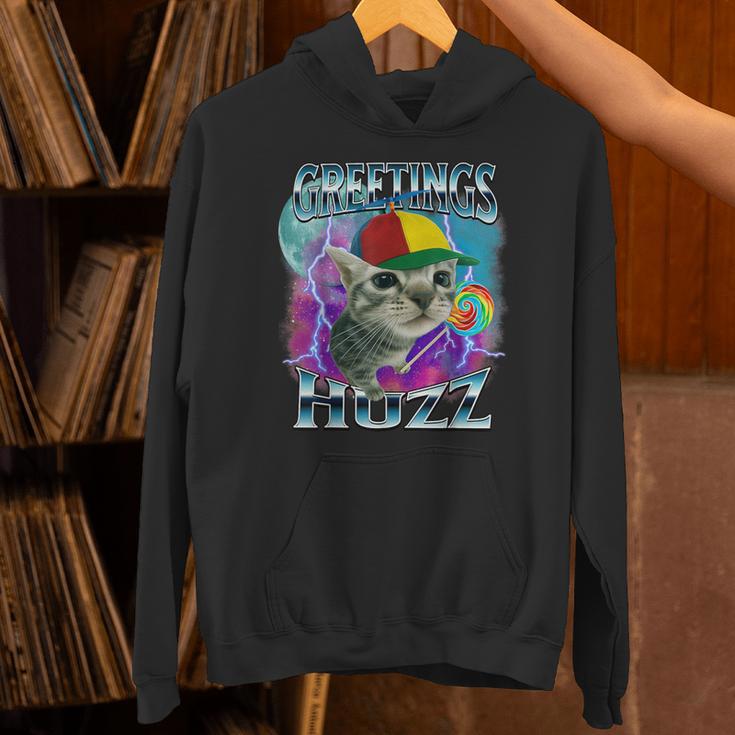Greetings Huzz Cat Meme Lovers Silly Cats Brainrot Hoodie - Monsterry