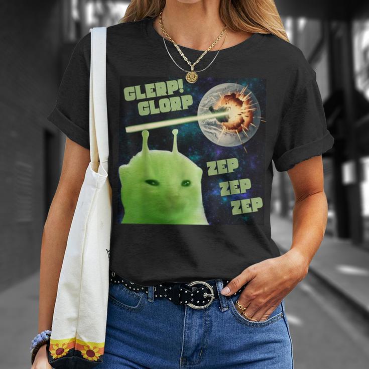Glerp Glorp Zep Zep Cat Silly Alien Meme Cat Meme Brainrot T-Shirt ...