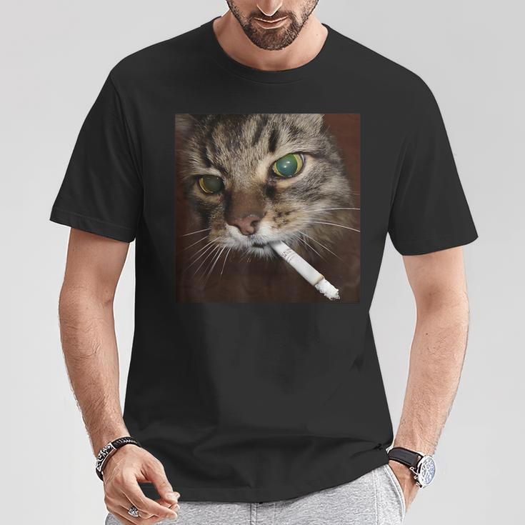 Cat Meme Cat Smoking Cigarette T-Shirt | Mazezy