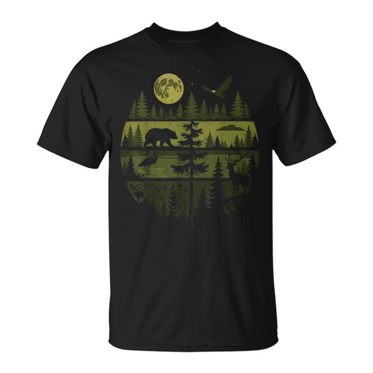 Forest Retro Nature Wildlife Outdoor T-Shirt | Mazezy