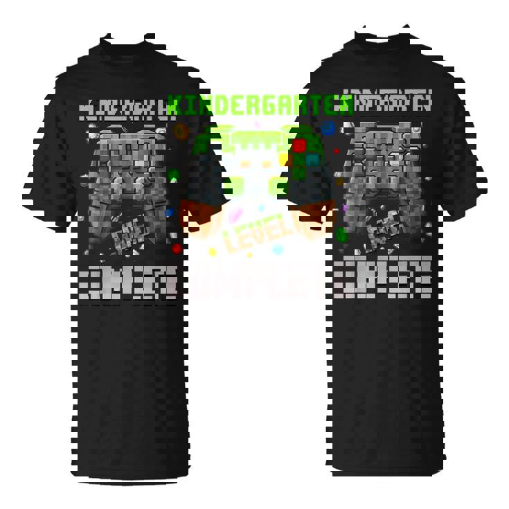 Kindergarten Level Complete Graduation Gamer Pixel T-Shirt | Mazezy