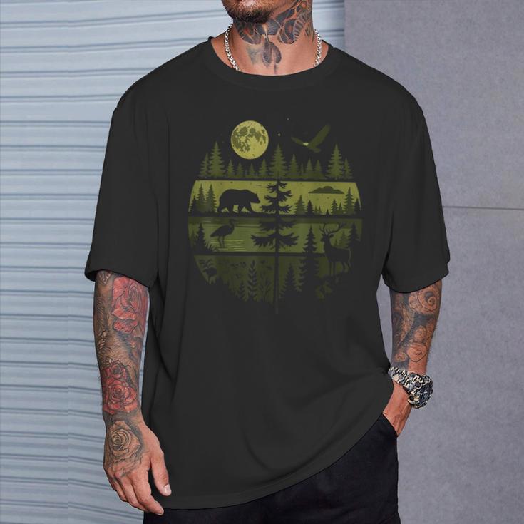 Forest Retro Nature Wildlife Outdoor T-Shirt | Mazezy