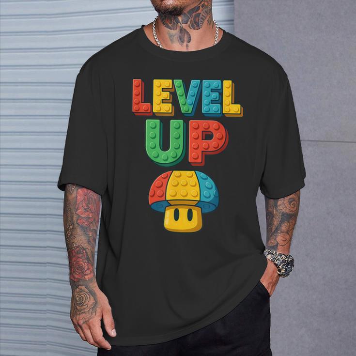 Level Up Block Lettering Powerup Gamer T-Shirt | Mazezy