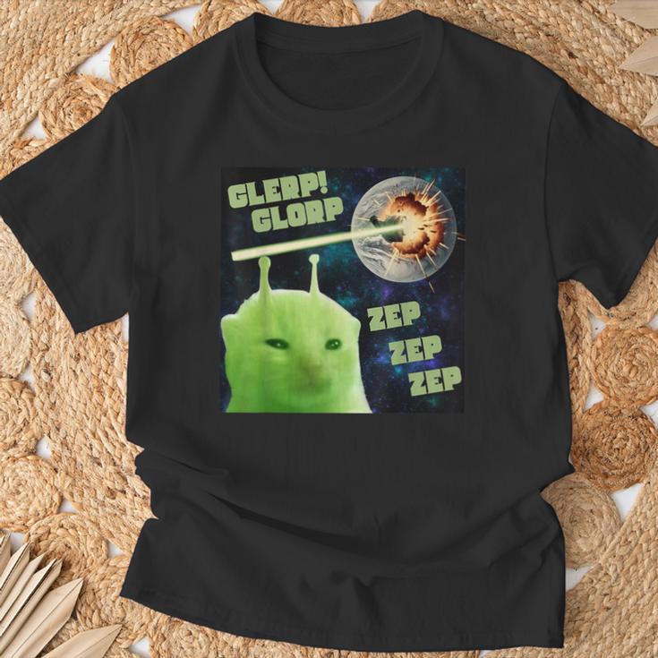 Glerp Glorp Zep Zep Cat Silly Alien Meme Cat Meme Brainrot T-Shirt ...